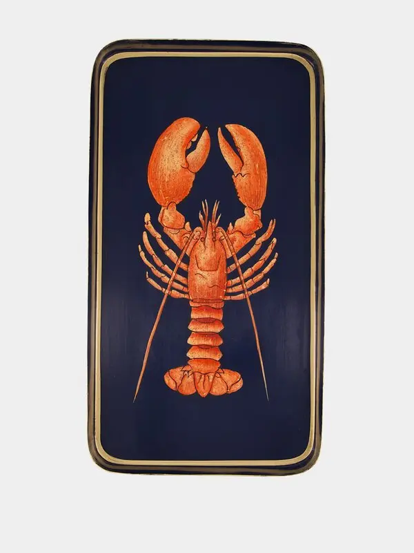 LES-OTTOMANS Handpainted Lobster Iron Tray - Blue