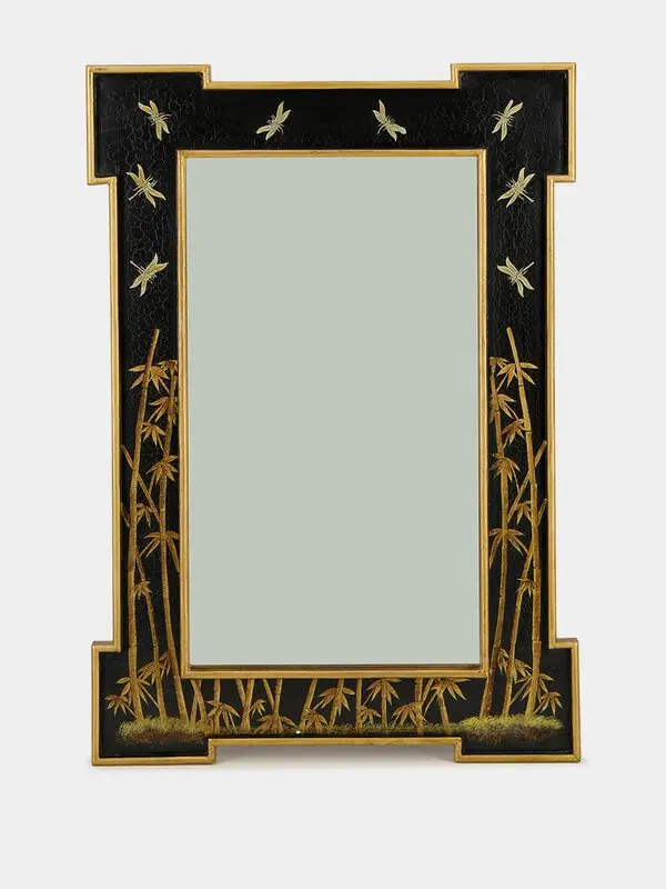 LES-OTTOMANS Bamboo Black Mirror - Gold