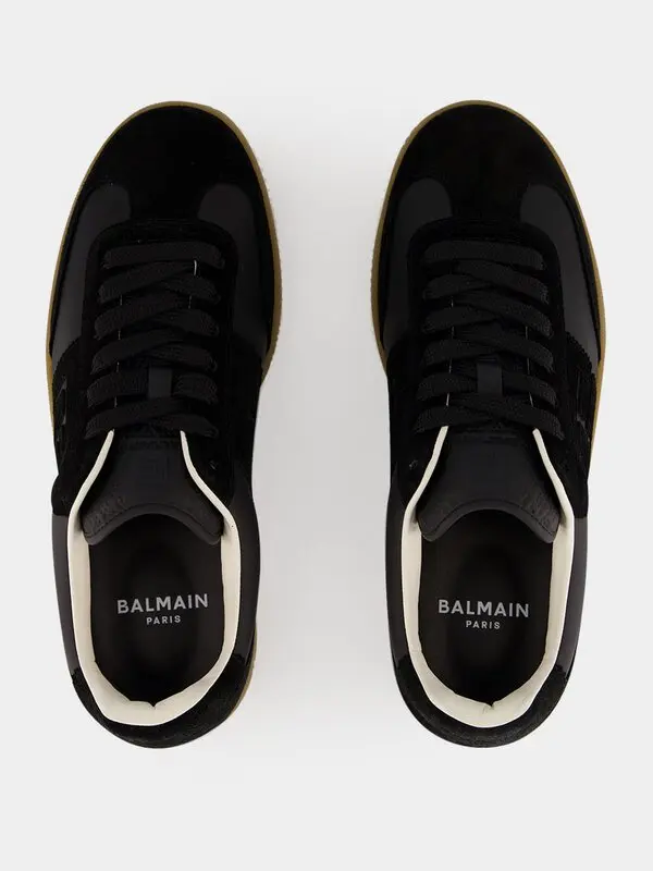 Balmain Swan Suede And Leather Lace-up Trainers - Black