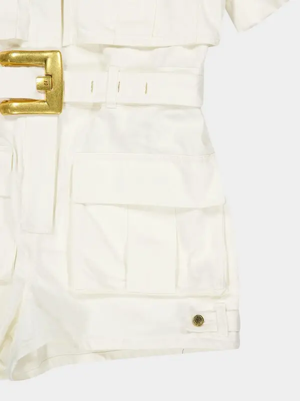 Balmain Belted Denim Playsuit
