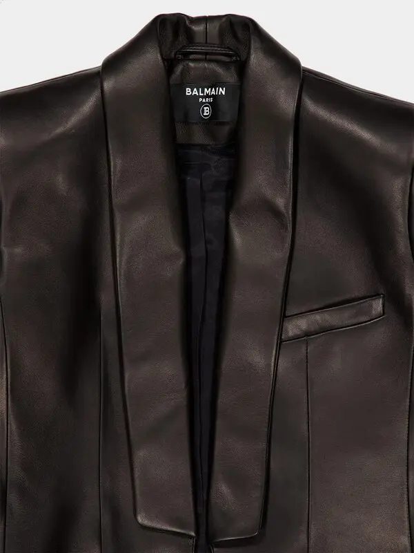 Balmain Lambskin Leather Spencer Jacket With Shawl Lapel