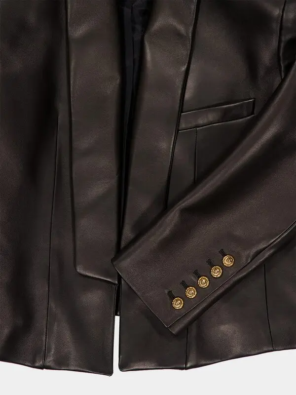 Balmain Lambskin Leather Spencer Jacket With Shawl Lapel