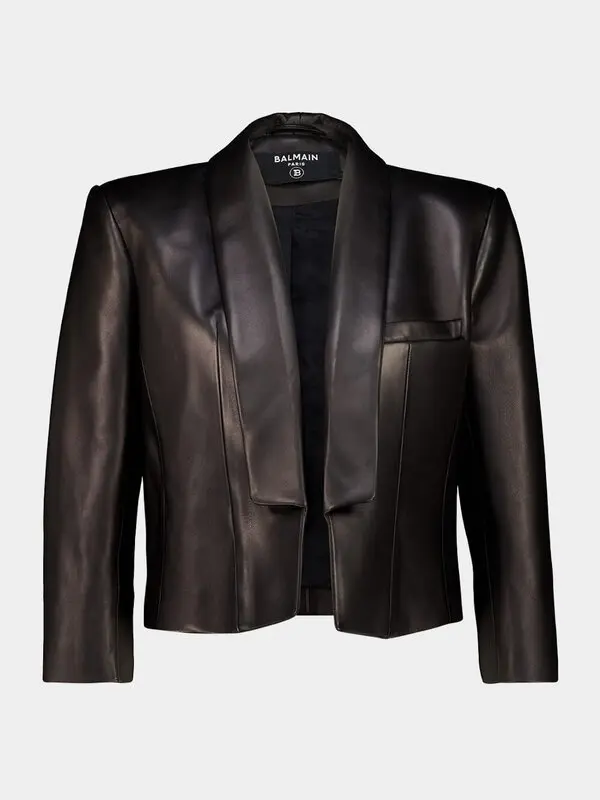 Balmain Lambskin Leather Spencer Jacket With Shawl Lapel