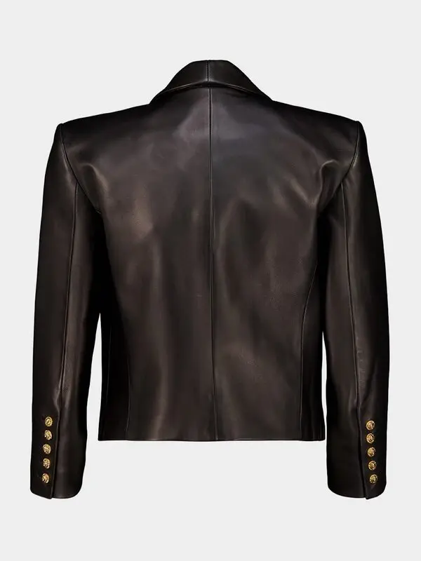 Balmain Lambskin Leather Spencer Jacket With Shawl Lapel