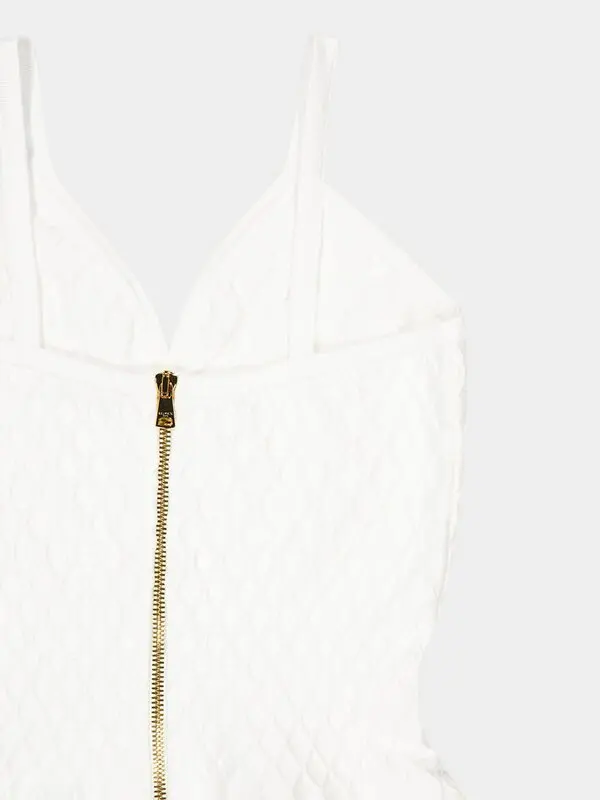Balmain Quilted Knit V-neck Mini Dress