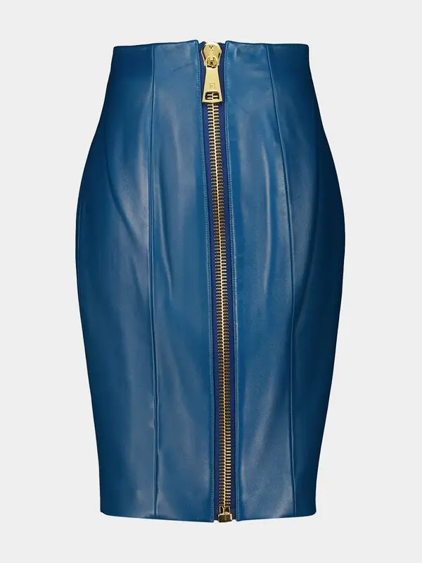 Balmain Zipped Lambskin Pencil Skirt - Blue