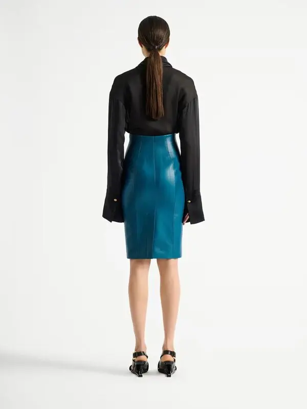 Balmain Zipped Lambskin Pencil Skirt - Blue