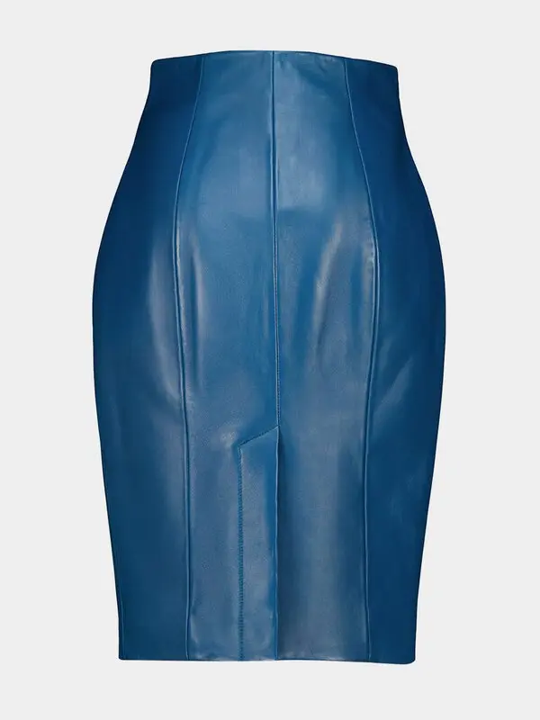 Balmain Zipped Lambskin Pencil Skirt - Blue