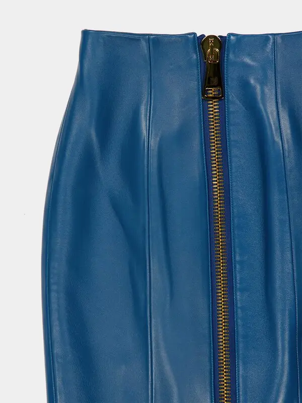 Balmain Zipped Lambskin Pencil Skirt - Blue