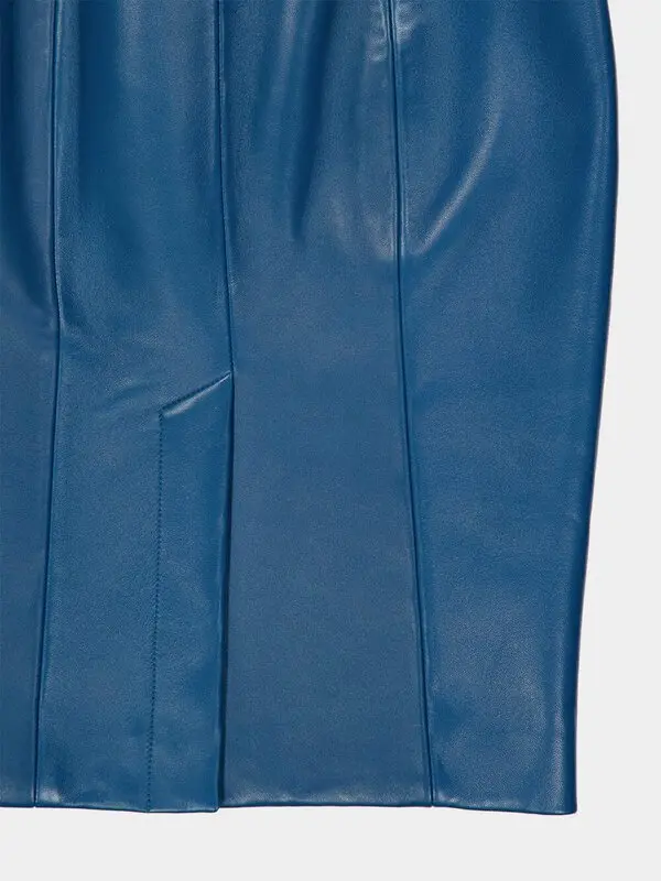 Balmain Zipped Lambskin Pencil Skirt - Blue