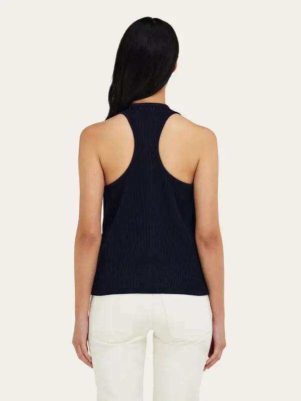 FERRAGAMO Navy Knitted Racer Back Top