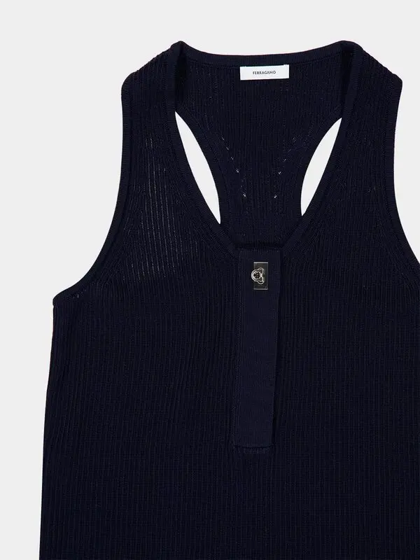 FERRAGAMO Navy Knitted Racer Back Top