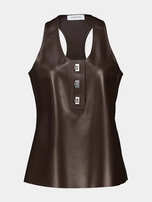 FERRAGAMO Espresso Nappa Leather Racer Back Vest - Brown
