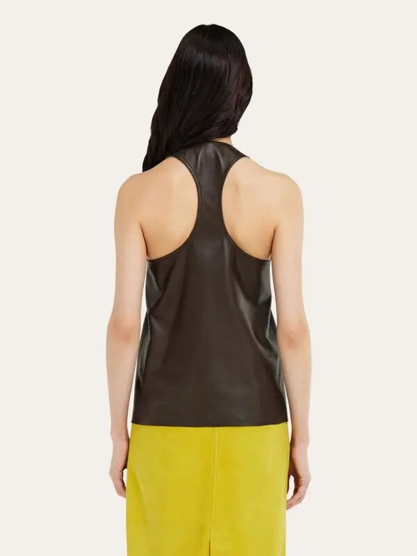 FERRAGAMO Espresso Nappa Leather Racer Back Vest