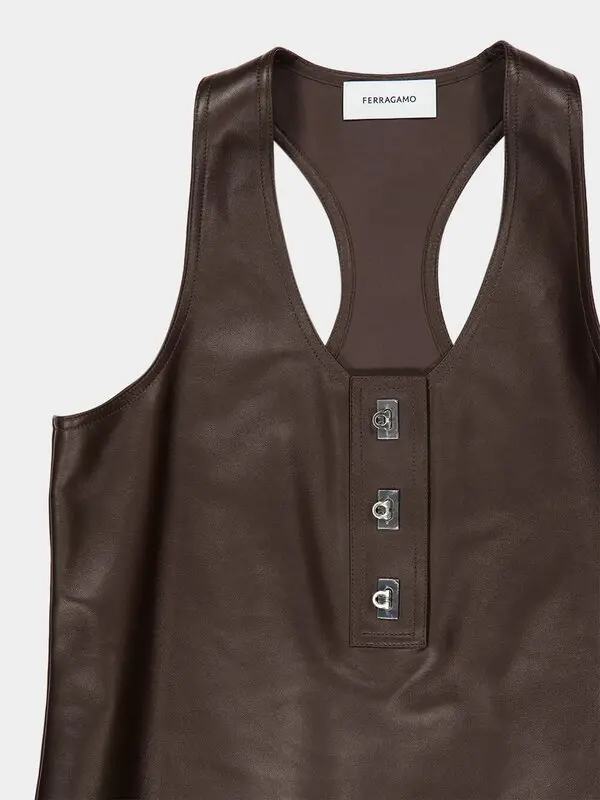FERRAGAMO Espresso Nappa Leather Racer Back Vest