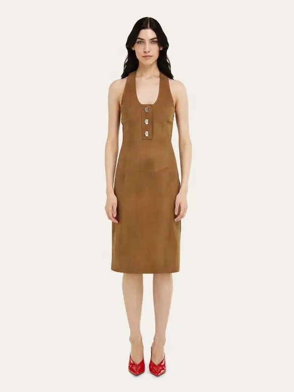 FERRAGAMO Racer Back Nubuck Dress - Brown