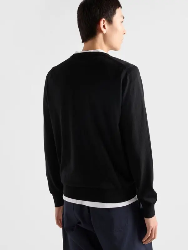 Prada Superfine Wool Crewneck Pullover - Black