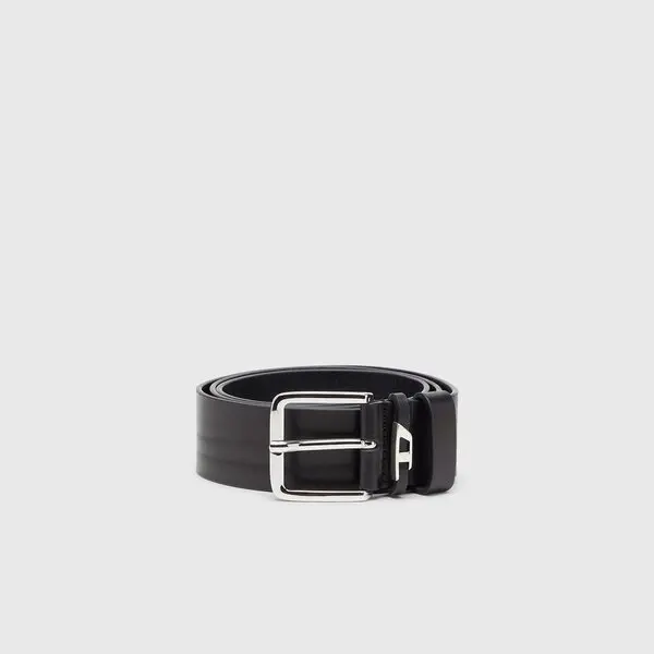 DIESEL® 4cm Crinkle Leather Belt With Signature Metal Trim - Black