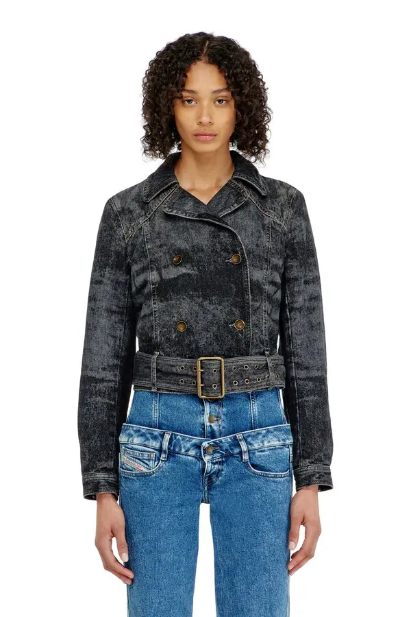 DIESEL® Cropped Denim Jacket With Grommeted Belt
