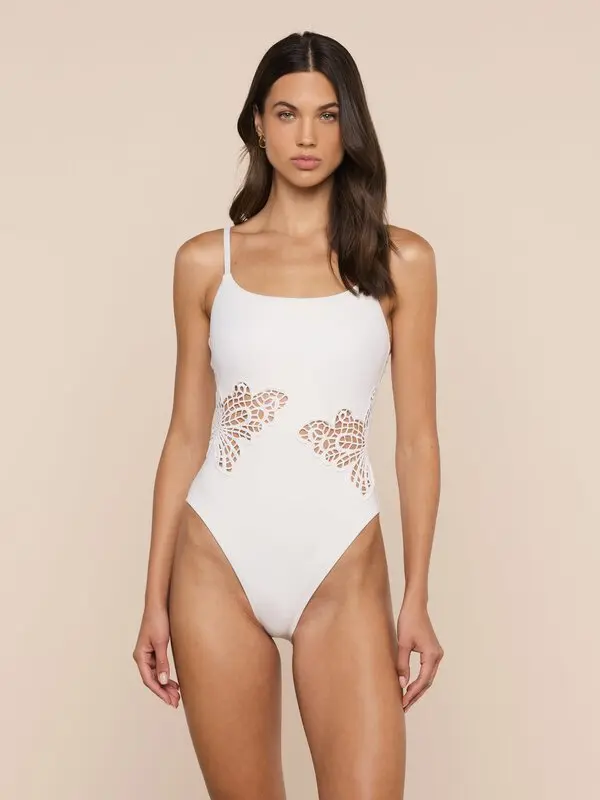 L'Agence Remi One-piece Swimsuit With Butterfly Crochet Appliqu - White Butterfly Crochet