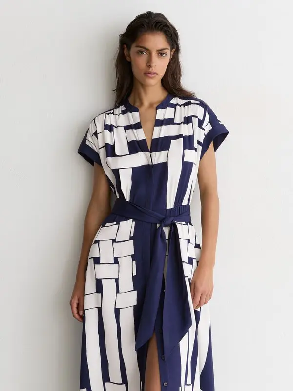 REISS Samira Scarf-print Midi Dress With Belt