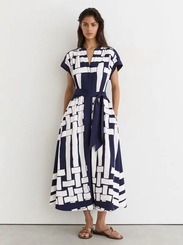 REISS Samira Scarf-print Midi Dress With Belt