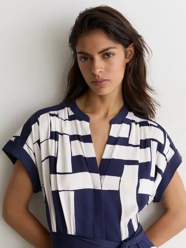 REISS Samira Scarf-print Midi Dress With Belt