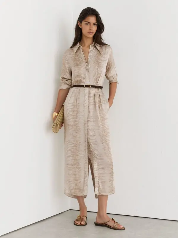REISS Sienna Snake-print Belted Midi Shirt Dress