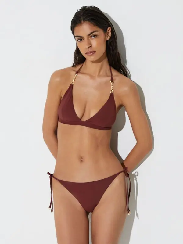 REISS Ruby Side-tie Bikini Bottoms - Rhubarb Red