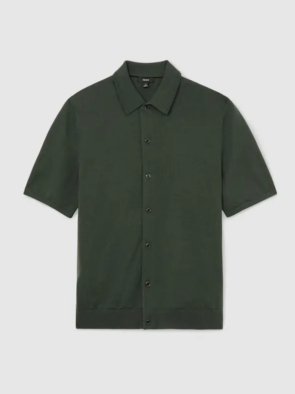 REISS Drayton Merino Wool Button-through Shirt - Dark Green