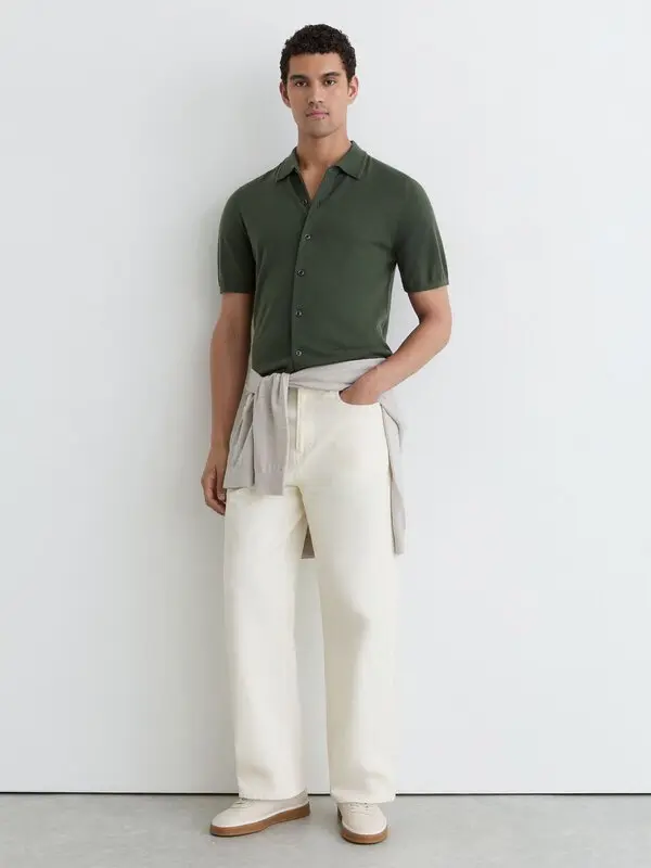 REISS Drayton Merino Wool Button-through Shirt - Dark Green