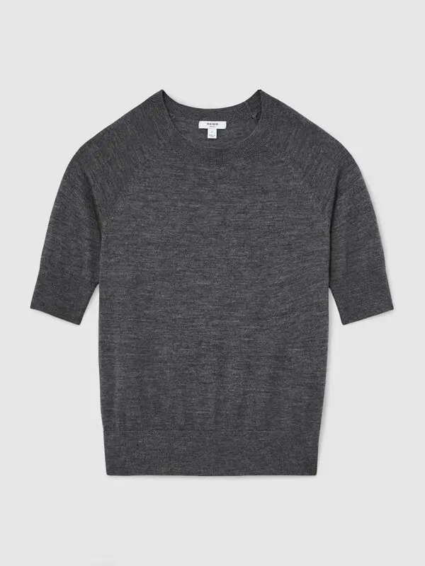 REISS Suzzie Merino Wool Mock-neck T-shirt - Charcoal Grey