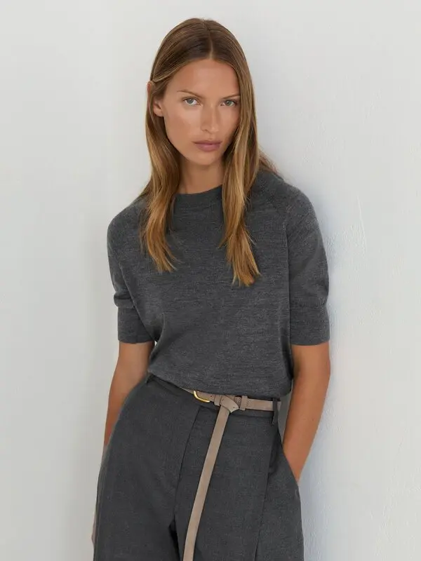 REISS Suzzie Merino Wool Mock-neck T-shirt - Charcoal Grey