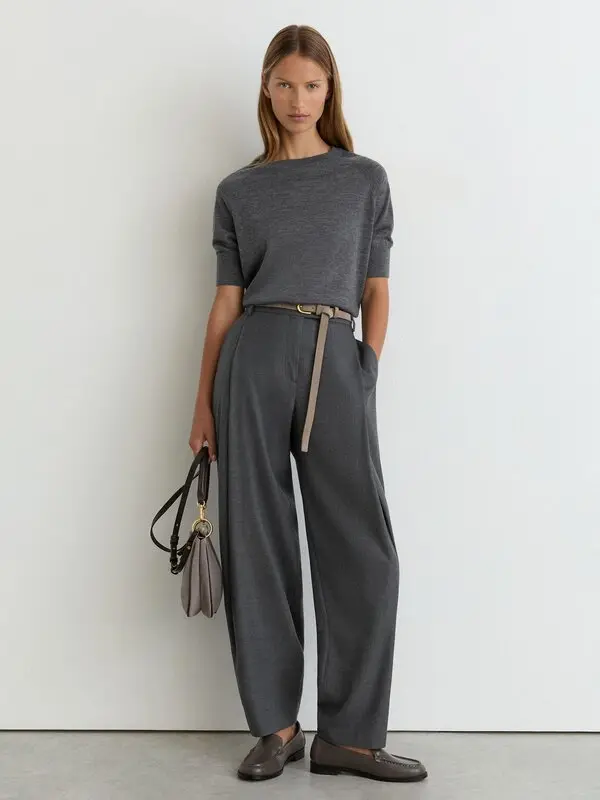 REISS Suzzie Merino Wool Mock-neck T-shirt - Charcoal Grey