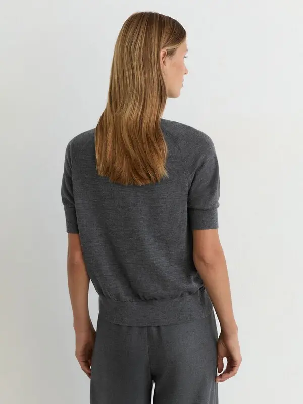 REISS Suzzie Merino Wool Mock-neck T-shirt - Charcoal Grey