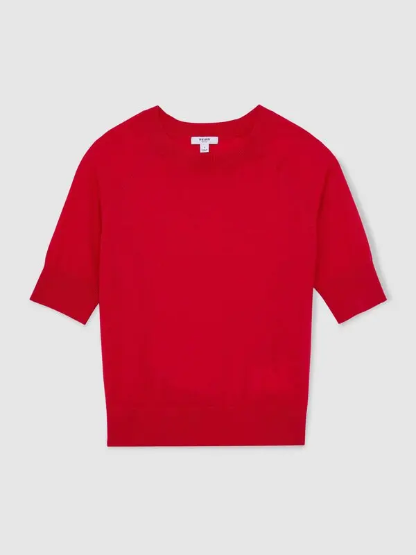 REISS Suzzie Merino Wool Mock Neck T-shirt - Red