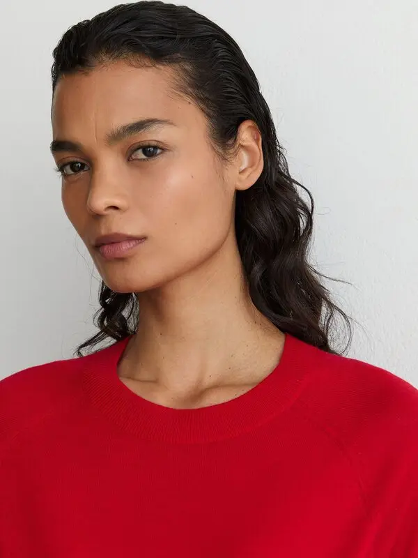 REISS Suzzie Merino Wool Mock Neck T-shirt - Red