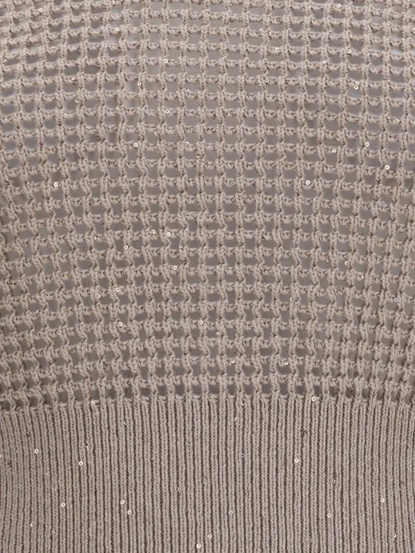 Brunello Cucinelli Sleeveless U-neck Openwork Knit Top - Sand