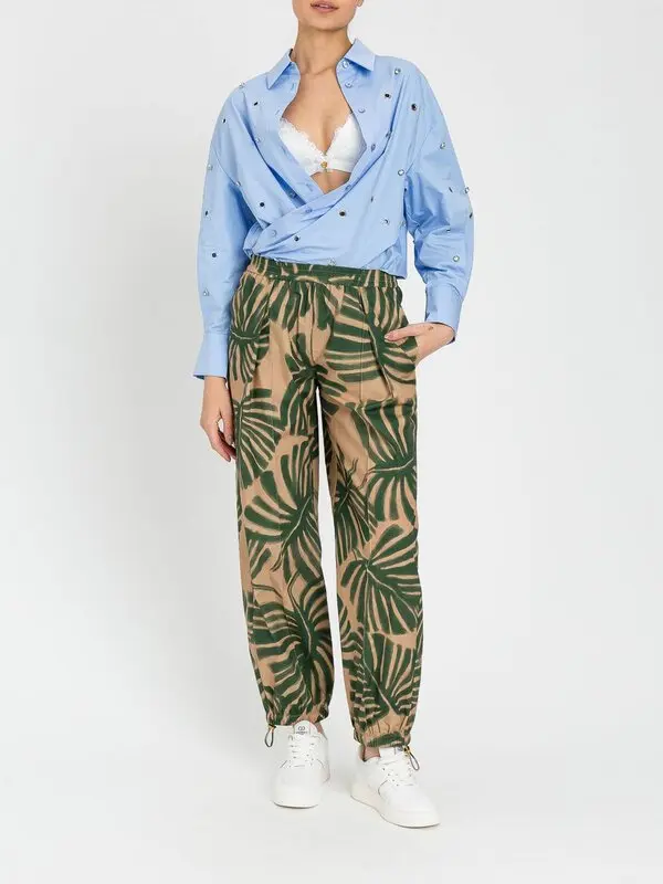 TWINSET Printed Cotton Wide Leg Trousers