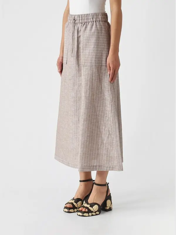 Max Mara Striped Linen Cotton Midi Skirt