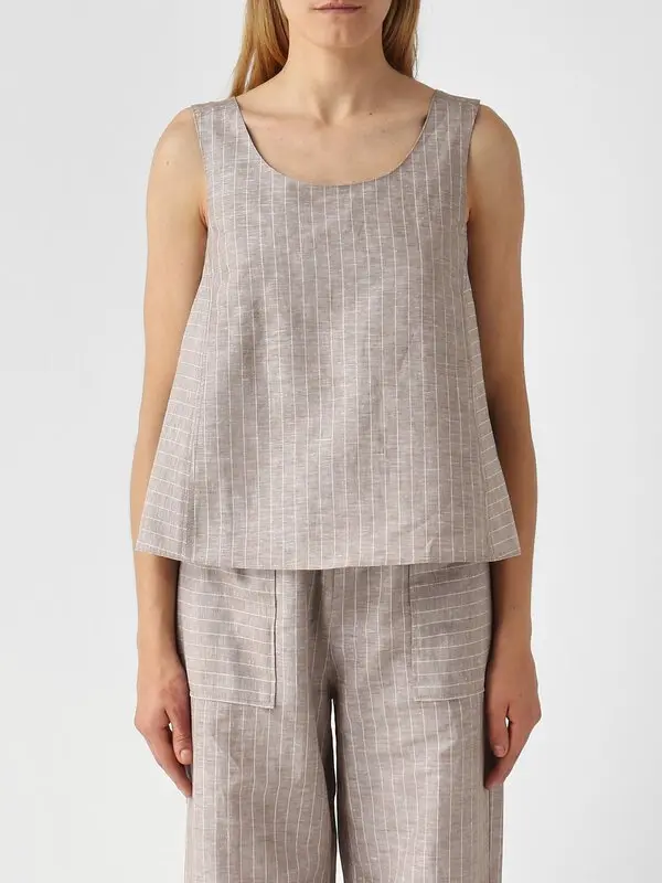Max Mara Pinstriped Linen And Cotton Top