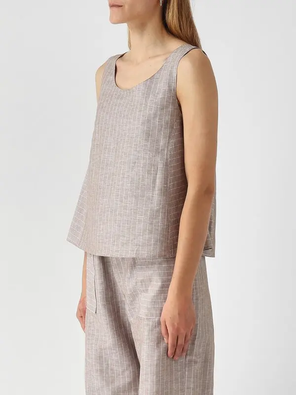 Max Mara Pinstriped Linen And Cotton Top