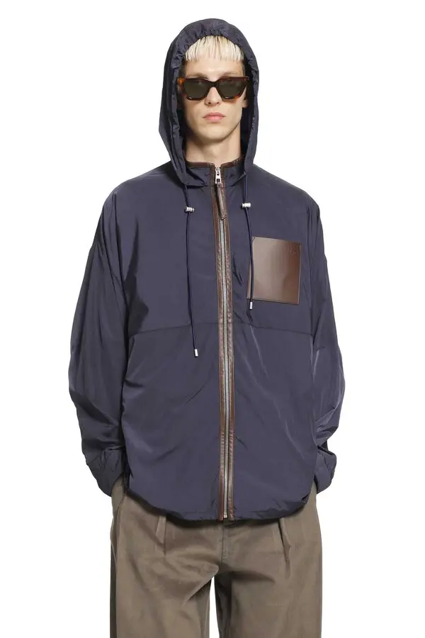 Loewe Hooded Jacket With Leather Trims - Blue