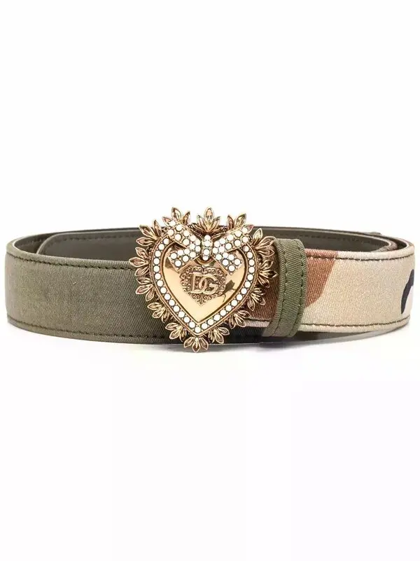 Dolce & Gabbana Camouflage-print Heart-motif Belt - Green