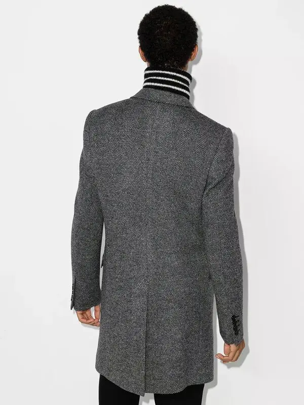 Dolce & Gabbana Wool Plaid Pattern Single-breasted Tailored Coat