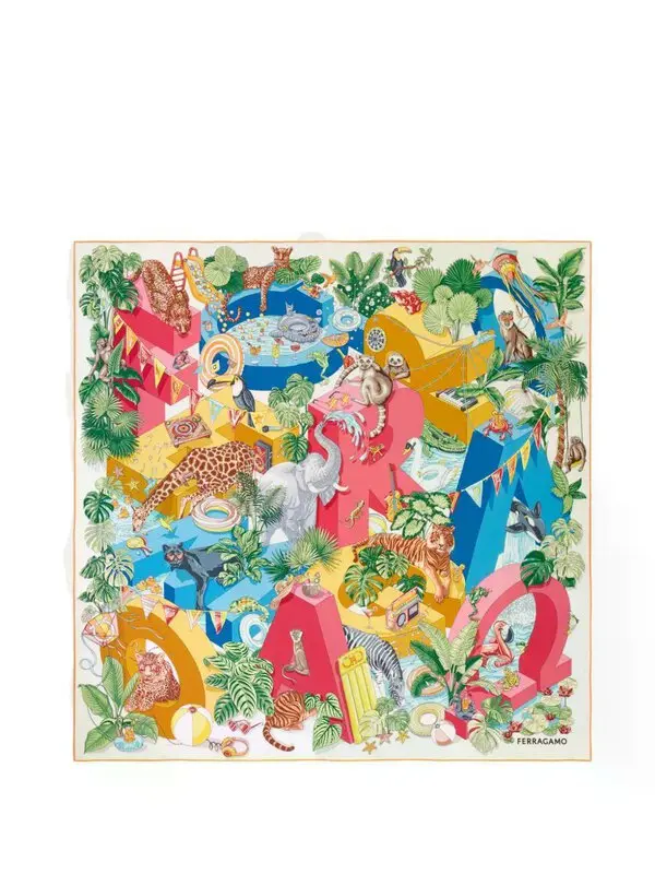 FERRAGAMO Jungle-party Print Silk Scarf - Blue