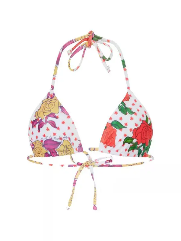 DONDE ESTEBAN Floral Print Triangle Bikini Top - White