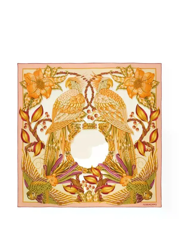 FERRAGAMO Parrots-print Silk Scarf - Neutrals