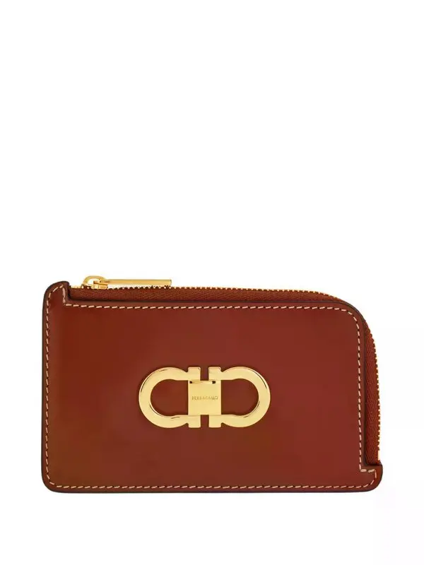 FERRAGAMO Double Gancini Credit Card Holder - Brown