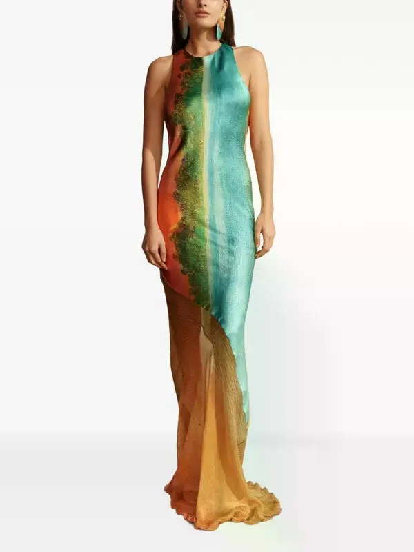 DONDE ESTEBAN Formentera Landscape-print Maxi Dress - Orange